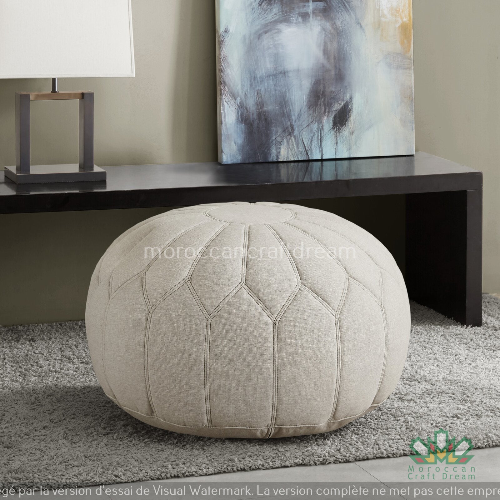 Luxury Velvet Ottoman Moroccan Pouf White VP1WH